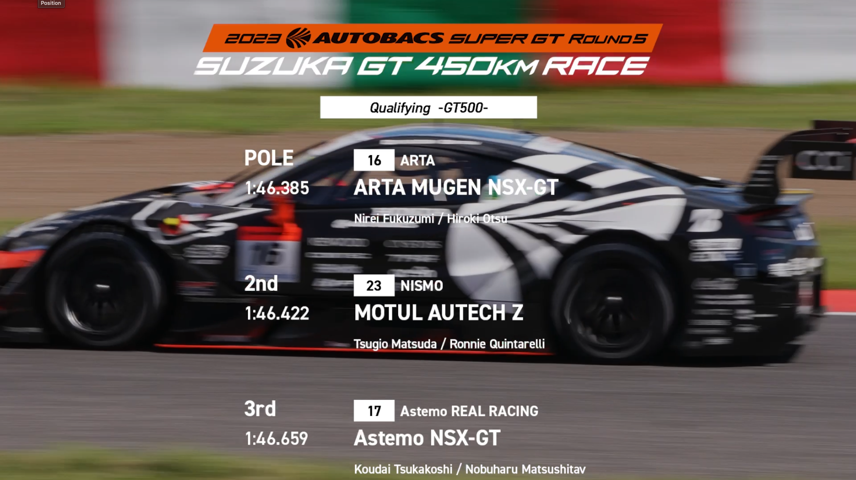 【動画】Rd.5 GT500 Qualifying / 2023 AUTOBACS SUPER GT Round5 SUZUKA GT 450km RACE - スポーツナビ「SUPER GT」