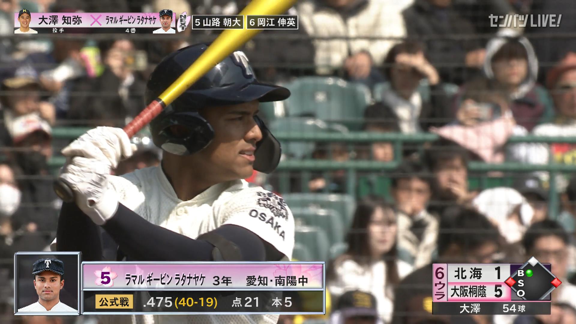 【動画】【センバツ高校野球】大阪桐蔭 北海 6回裏 大阪桐蔭・ラマル ギービンラタナヤケの打席。無死一、三塁、右翼手への犠飛で一点追加。 スポーツナビ「センバツlive」