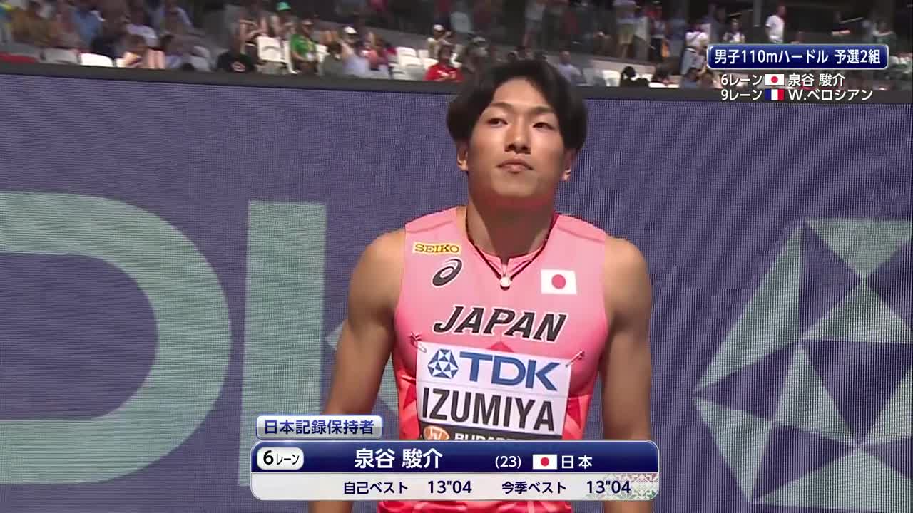 【動画】【世界陸上ブダペスト】男子110mH 予選2組 日本記録保持者 泉谷駿介【ハイライト】 - スポーツナビ「世界室内陸上2024」