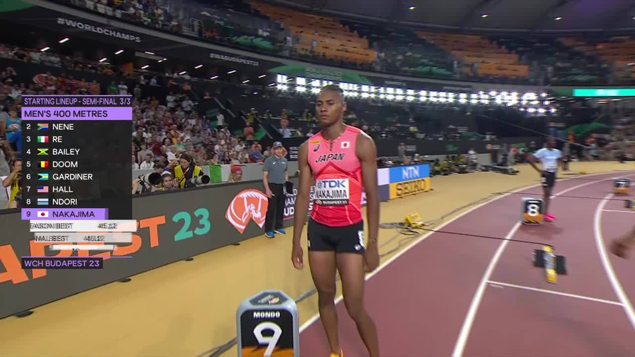【動画】【世界陸上ブダペスト】男子400m 準決勝 3組 中島佑気ジョセフ【ハイライト】 - スポーツナビ「東京2025世界陸上 TBS」